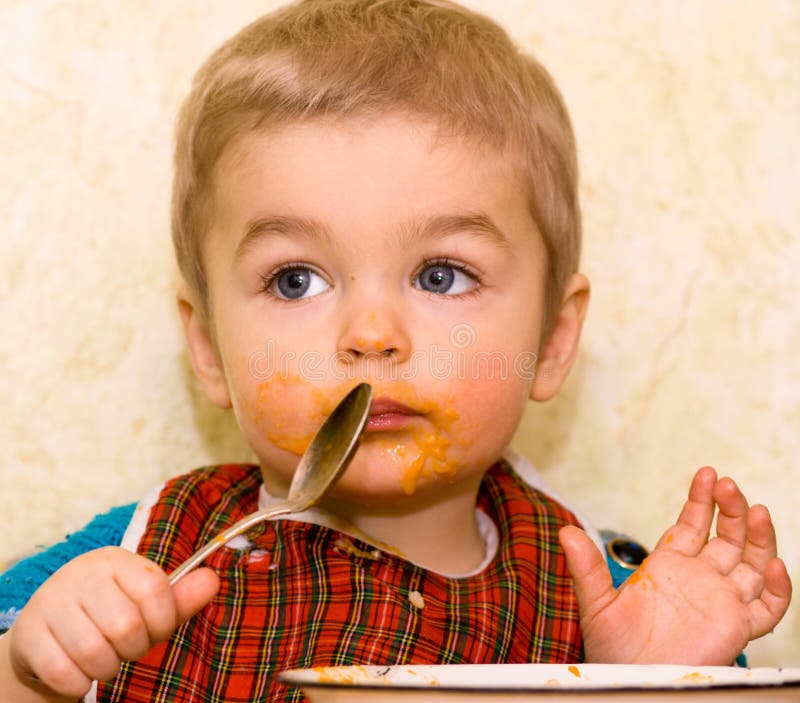 Cute Small Boy Eating Squash Picture. Image: 8507408