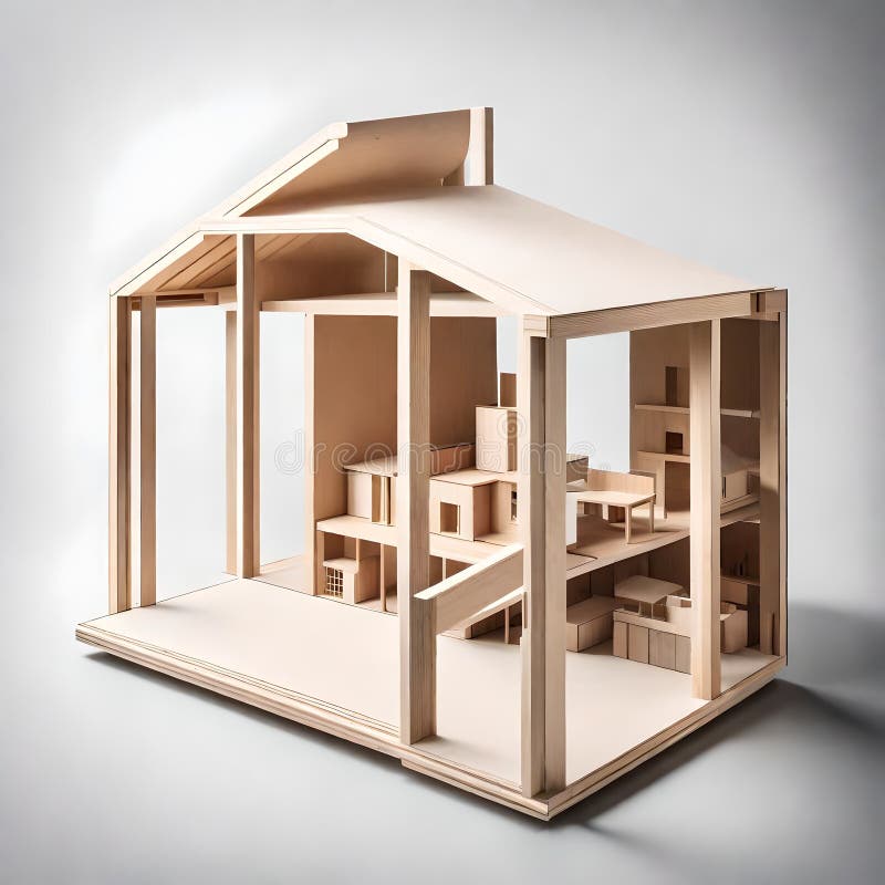 Cute Small 3d-rendered House Structure Made of Brown Wood Isolated on a ...