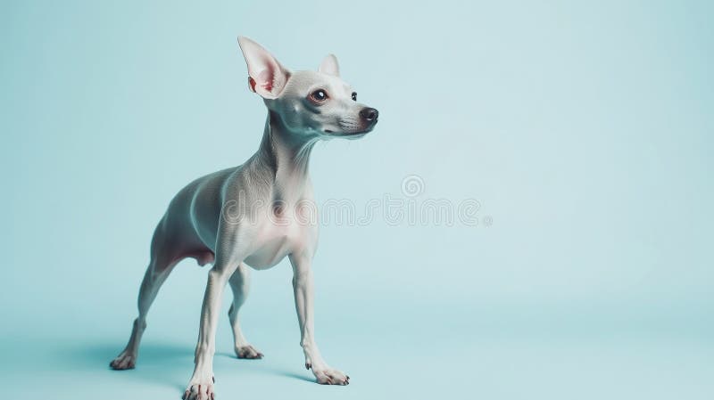 Cute Small Dog Playing Joyfully in Blue Background Stock Photo - Image ...