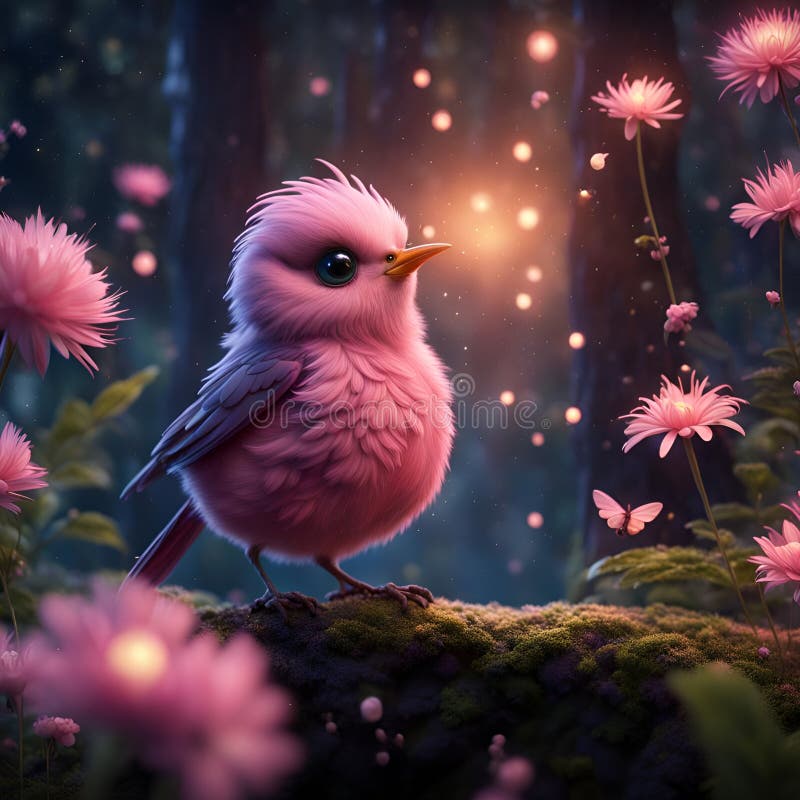 Two Small Fluffy Birds with Big Eyes are Standing Together. Beautiful ...