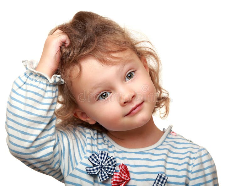 Cute Small Kid Girl Thinking and Looking Stock Photo - Image of beauty ...
