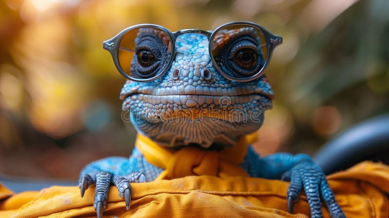 Cute Small Lizard Wearing Glasses Close Up Stock Photo - Image of ...