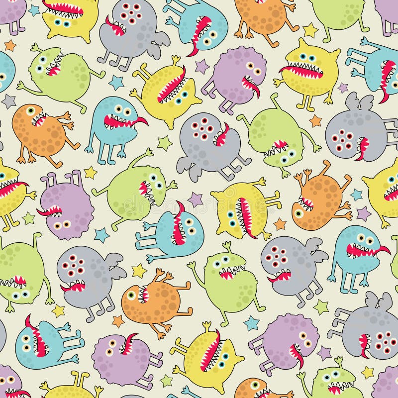 Cute Small Monsters Seamless Texture with Stars. Stock Vector ...
