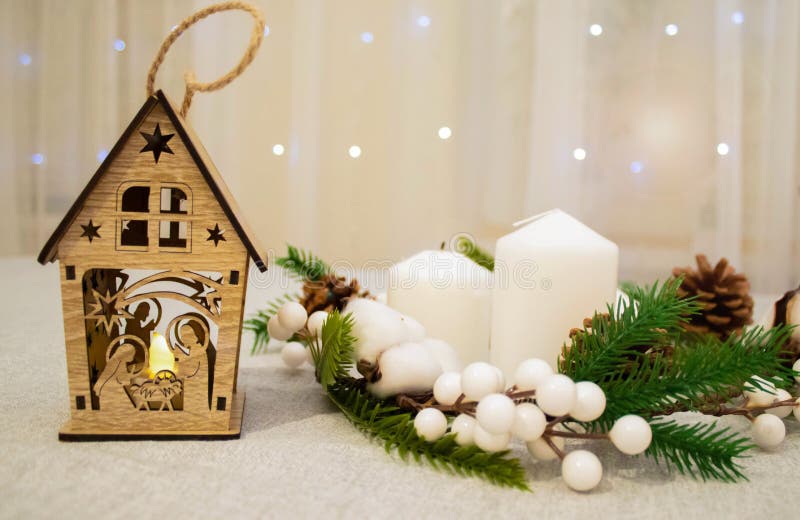 A Cute Small Nativity Scene Insterted in a Tiny Wooden House. Stock ...