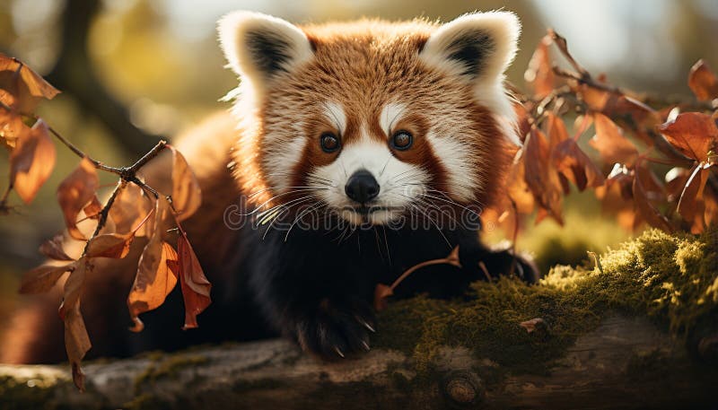 Cute Small Panda Sitting on Branch, Looking at Camera Generated by AI ...