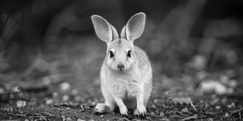 A Cute Small Rabbit Captured in Black and White. Suitable for Various ...