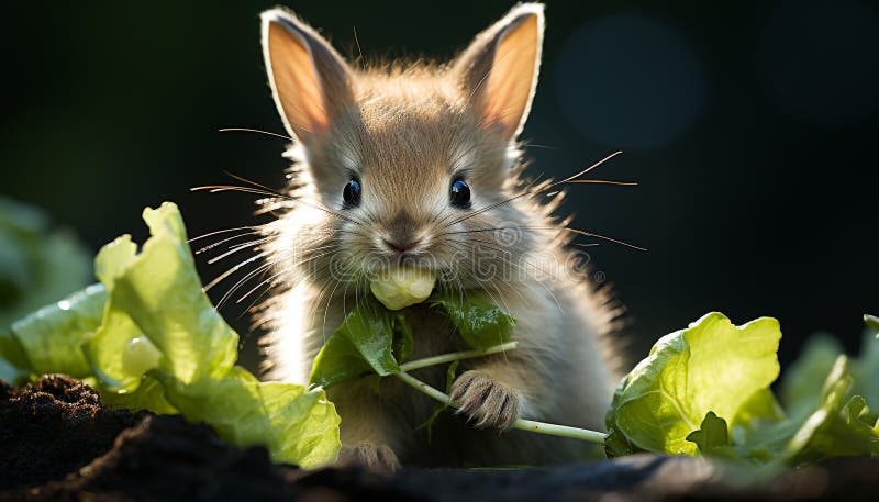 Cute Small Rabbit Eating Carrot in Green Grass Outdoors Generated by AI ...
