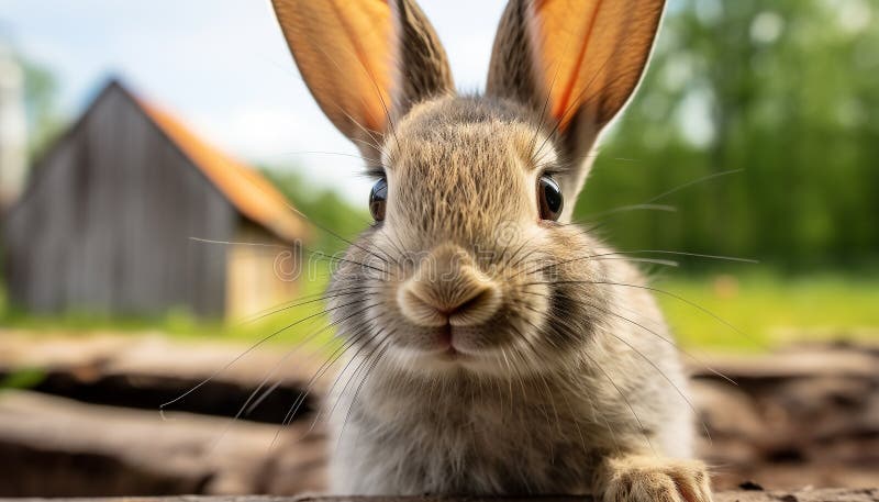 Cute Small Rabbit Sitting on Green Grass, Looking at Camera Generated ...