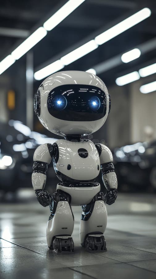 Cute Small Robot with Bright Glowing Blue Eyes Stock Illustration ...