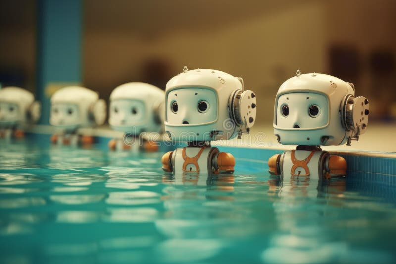 Cute Small Robots Line Up at the Edge of a Pool, Ready for a Swim ...