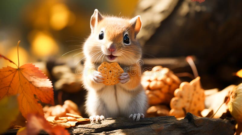 Cute Small Rodent Sitting on a Tree Eating a Nut Stock Photo - Image of ...