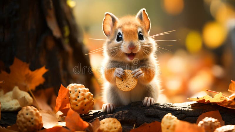 Cute Small Rodent Sitting on a Tree Eating a Nut Stock Photo - Image of ...