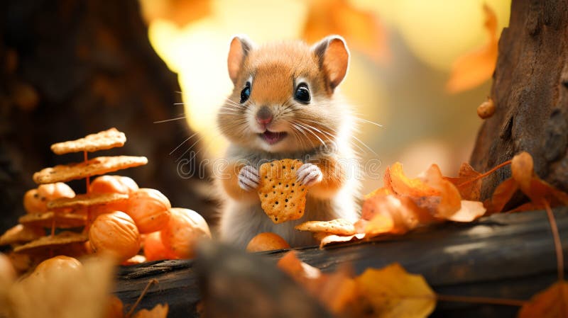Cute Small Rodent Sitting on a Tree Eating a Nut Stock Image - Image of ...