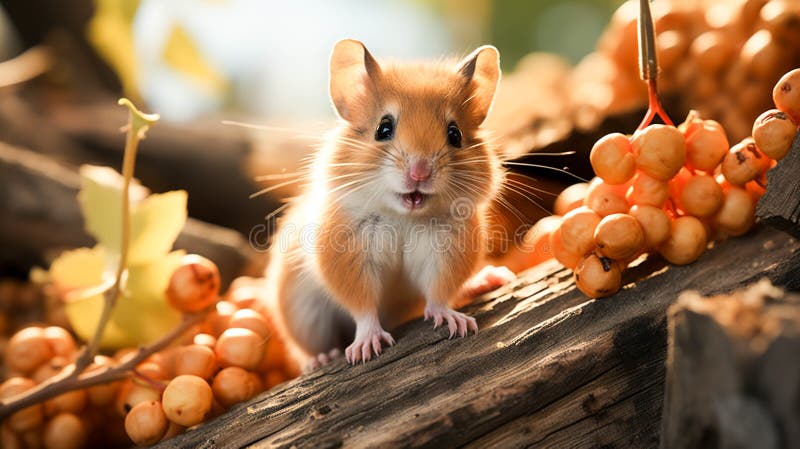 Cute Small Rodent Sitting on a Tree Eating a Nut Stock Photo - Image of ...