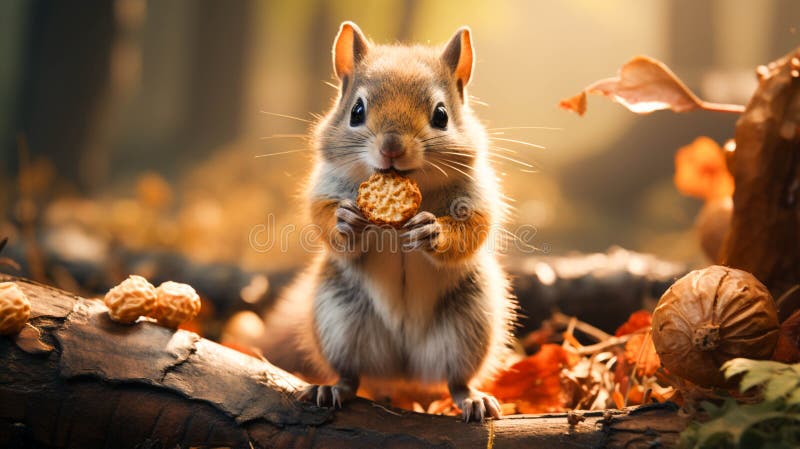 Cute Small Rodent Sitting on a Tree Eating a Nut Stock Photo - Image of ...