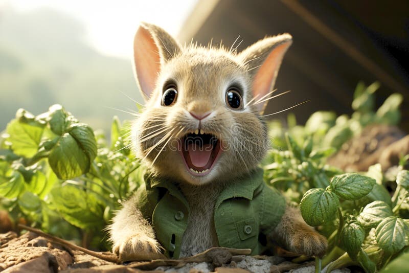 A Surprised Rabbit Looks through a Hole in Hill. the Concept of a Happy ...