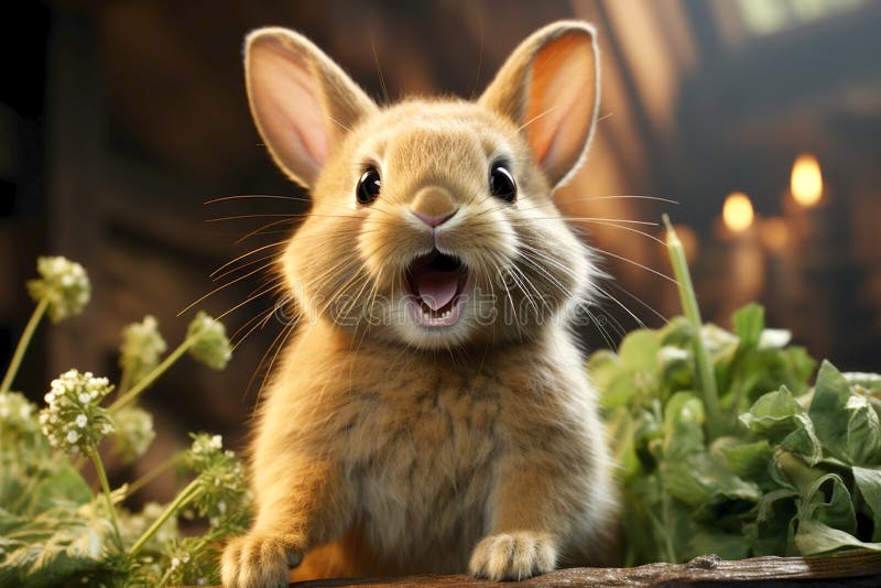A Surprised Rabbit Looks through a Hole in Hill. the Concept of a Happy ...