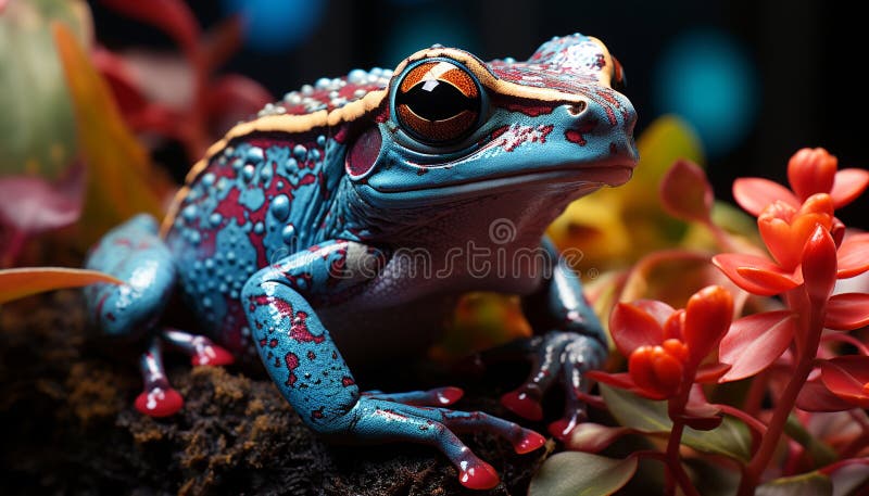 A Cute, Small Toad Sitting on a Wet Leaf Generated by AI Stock Photo ...