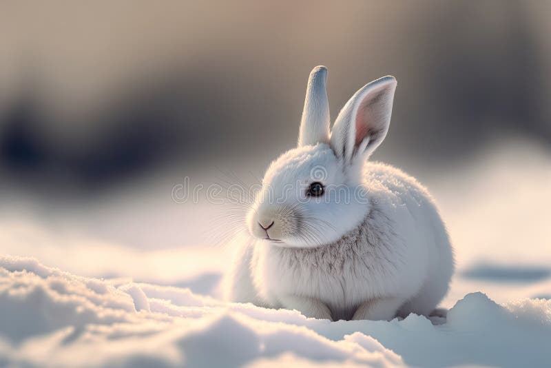 Cute Small White Bunny in Deep Snow. Generative AI Stock Illustration ...