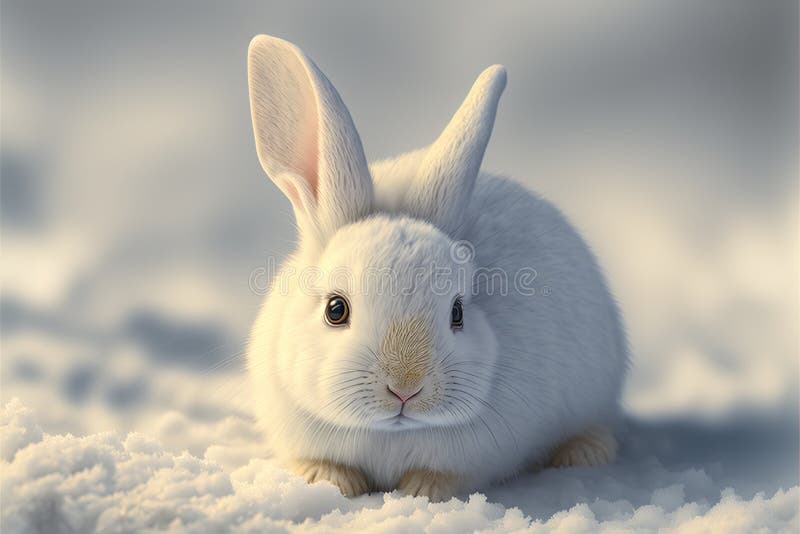 Cute Small White Bunny in Deep Snow. Generative AI Stock Illustration ...
