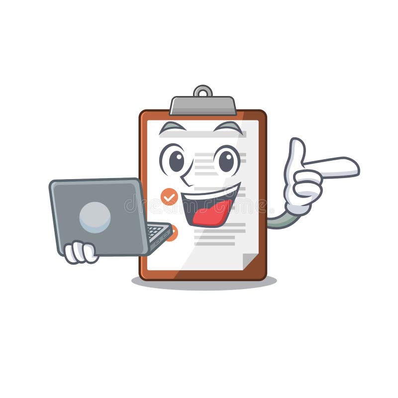 Cute and Smart Clipboard Scroll Working with Laptop Stock Vector ...