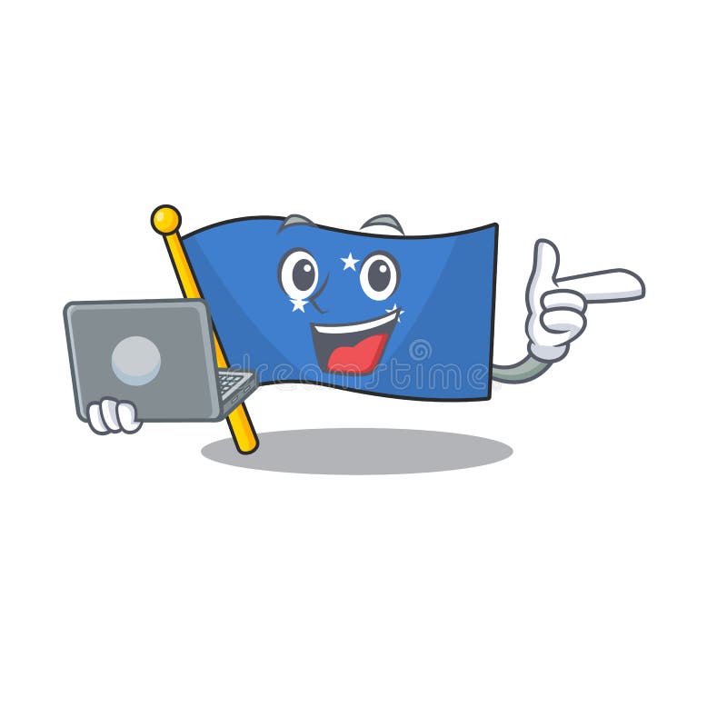 Cute and Smart Flag Micronesia Scroll Working with Laptop Stock Vector ...