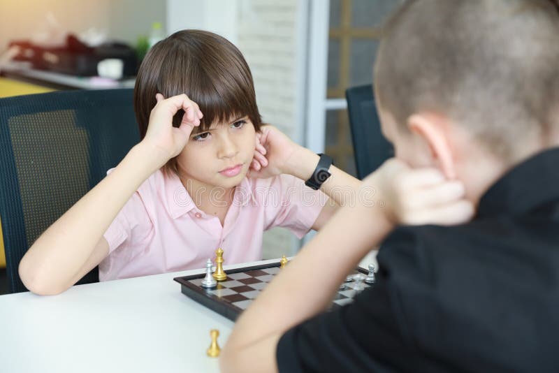 Cute and Smart Kids Playing Chess in Class Stock Image - Image of girl ...