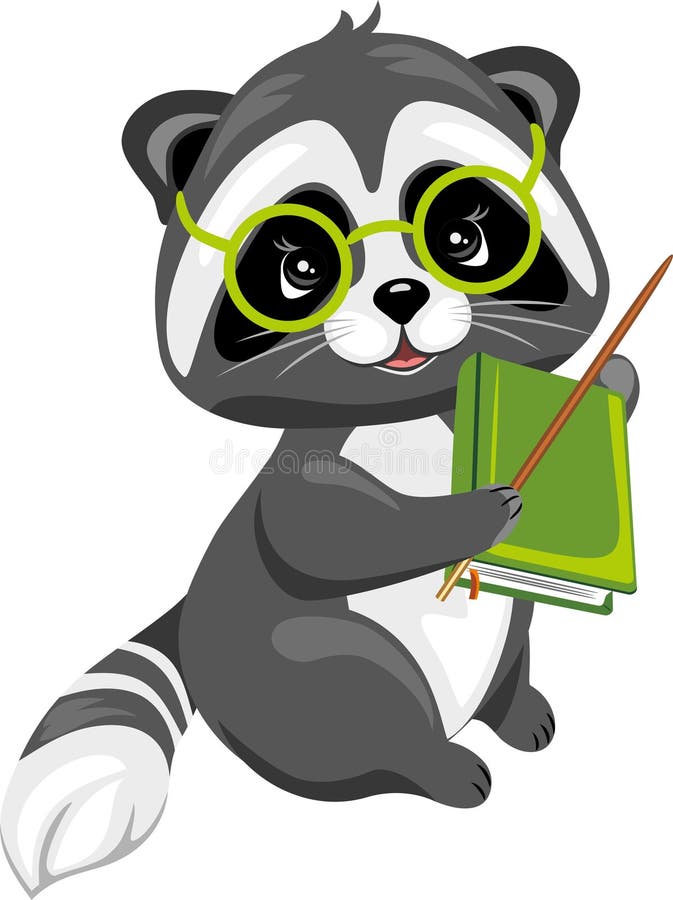 Cute Smart Raccoon with a Book Stock Vector - Illustration of cute ...