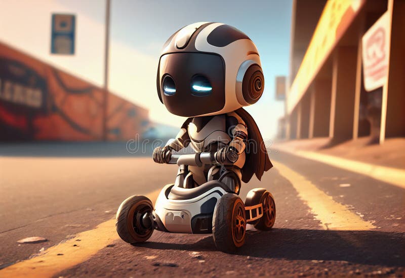 Cute Smart Robot Driving an Electric Scooter Stock Image - Image of ...