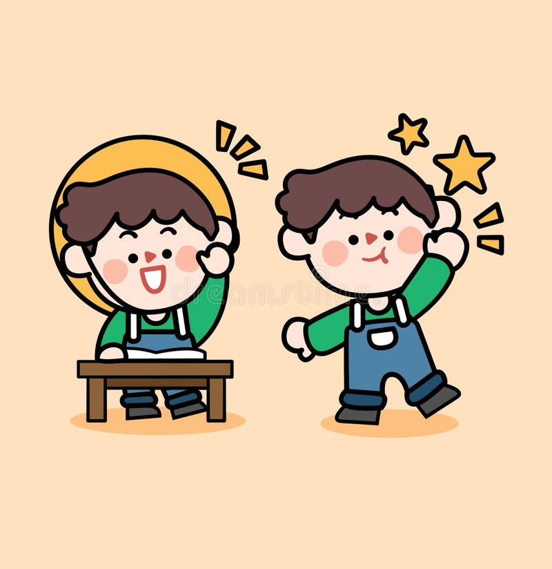 Cute Smart Young Boy Studying in Classroom Doodle Digital Asset Stock ...