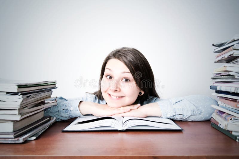 Cute Smart Young Girl Studying. Stock Photo - Image of person, college ...