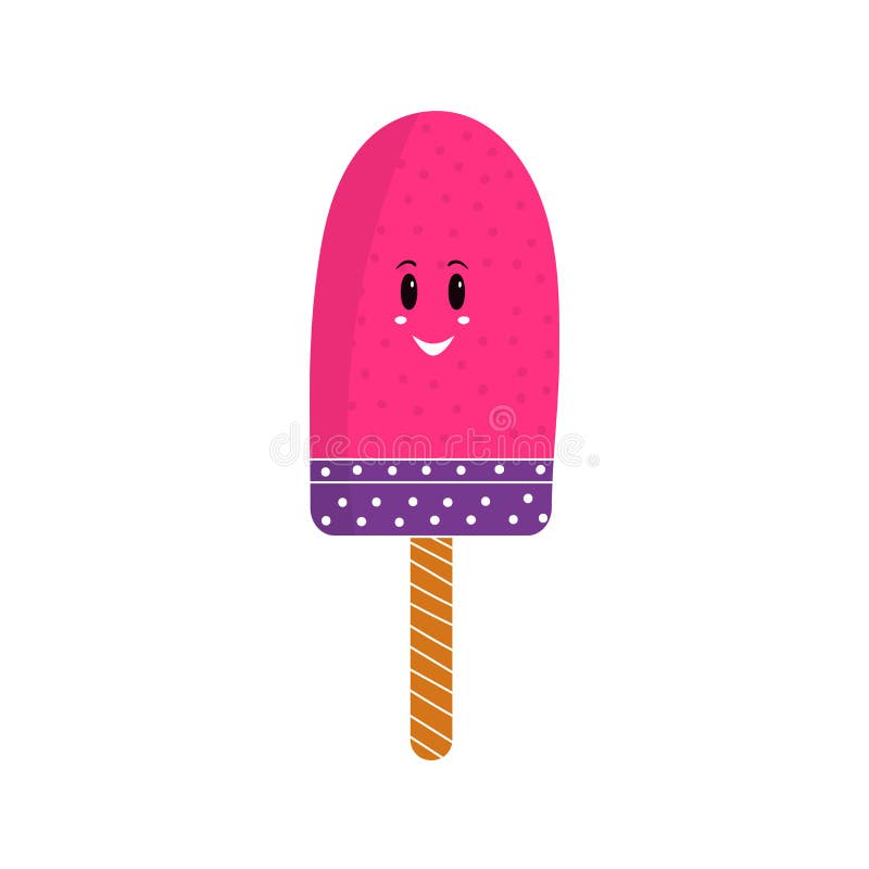 Cute Smile Face Ice Pop Colorful Icon in Flat Stock Illustration ...