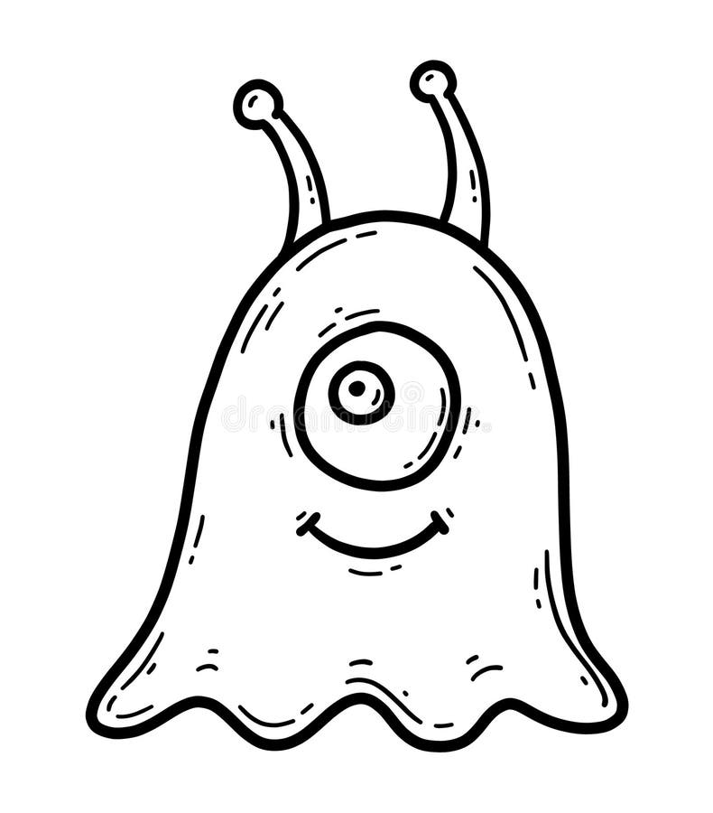 Cute Green Alien in Cartoon Doodle Style Stock Vector - Illustration of ...