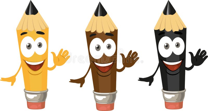 A Cute Smiley Pencil with an Eraser in Three Color Stock Illustration ...