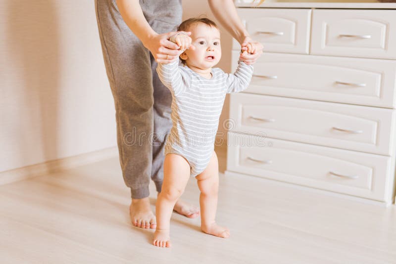 Cute Smiling Baby Boy Learning To Walk Stock Image - Image of ...
