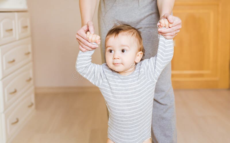 Cute Smiling Baby Boy Learning To Walk Stock Photo - Image of infant ...