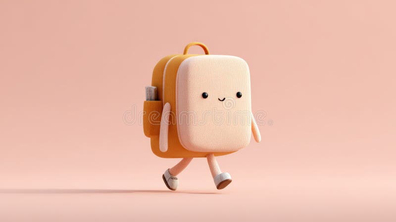 Cute Smiling Backpack with Legs on a Pastel Colored Background Stock ...