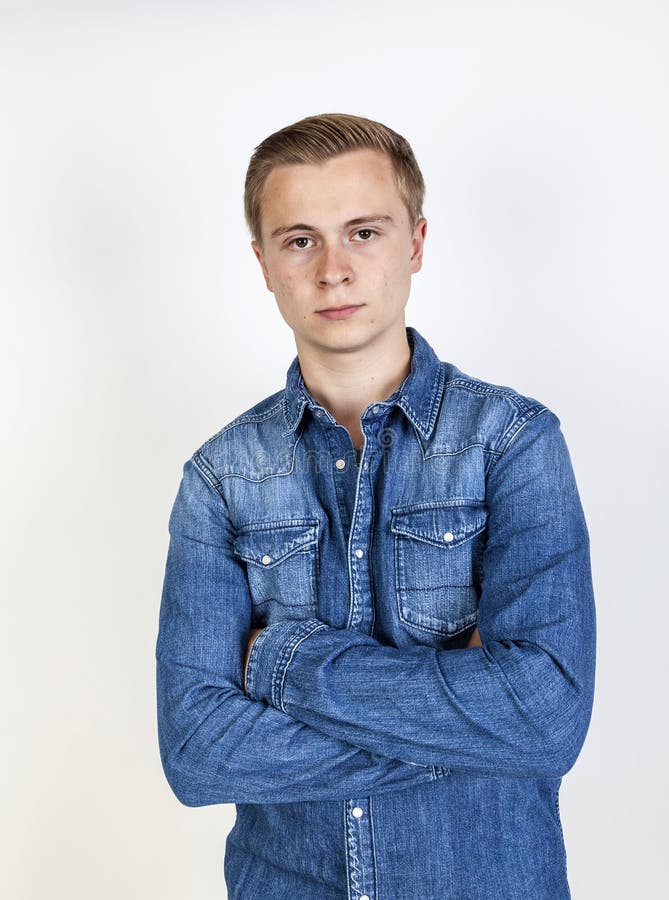 Cute Smiling Boy Posing in Studio Stock Image - Image of beauty, jeans ...