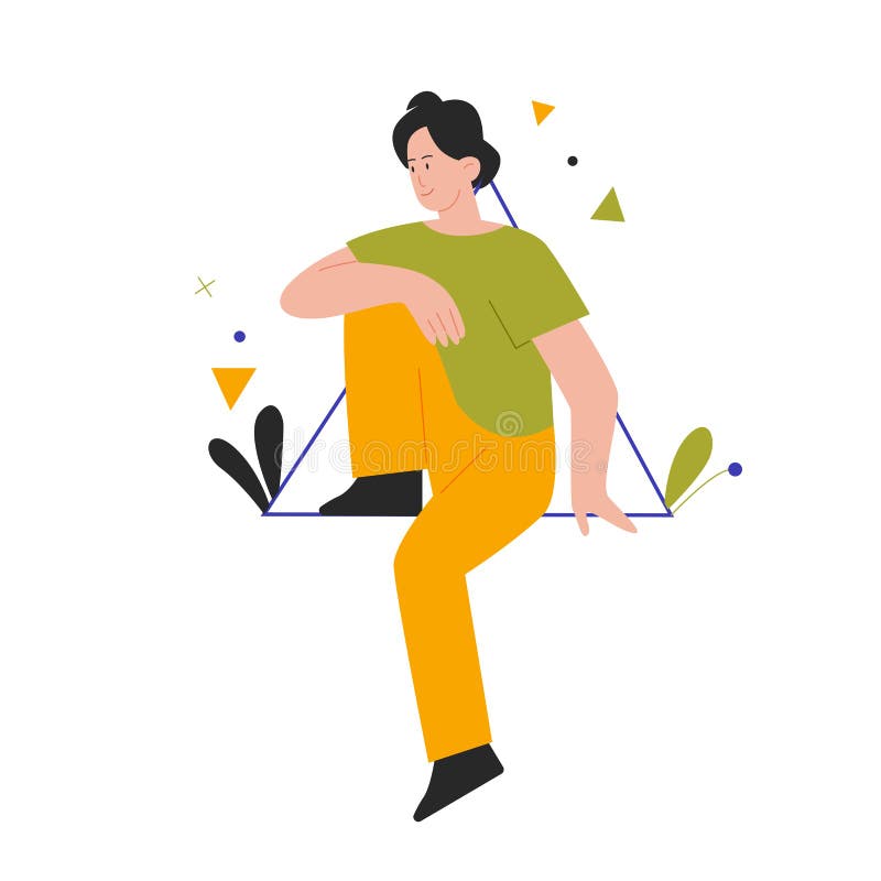 Cute Smiling Boy Sitting Pose in Triangle Stock Vector - Illustration ...