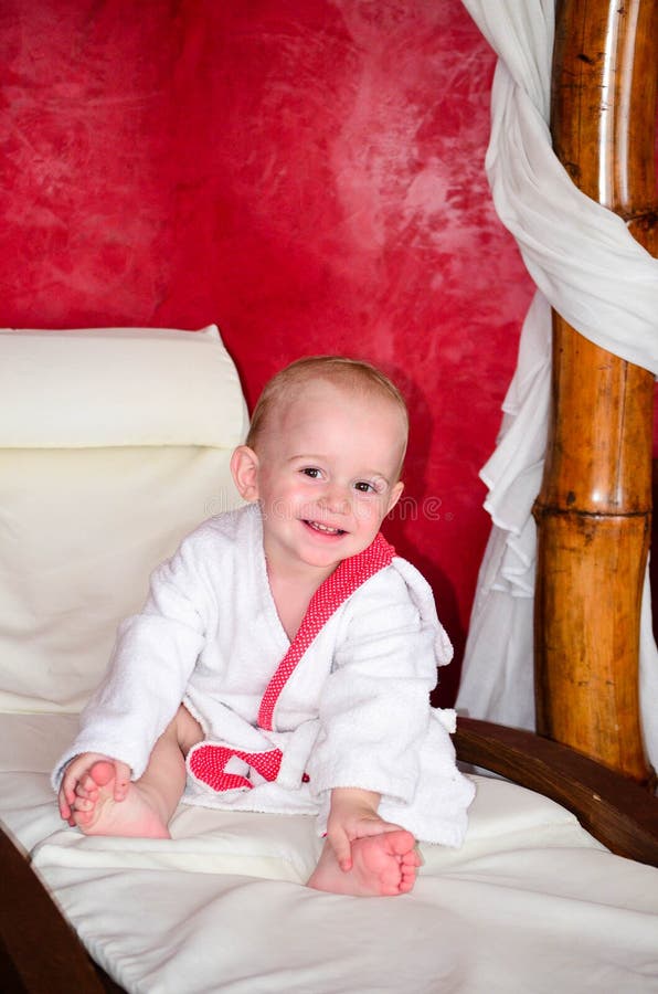 Cute Smiling Boy at Spa Center Stock Image - Image of little, blond ...