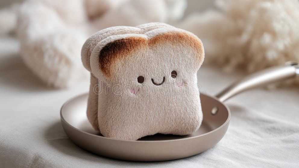 Cute Smiling Bread-shaped Plush Toy in a Pan Stock Illustration ...
