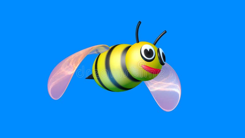 Bumble Bee Flying. View 5 . 3d Rendering Isolated on Blue Solid Blue ...
