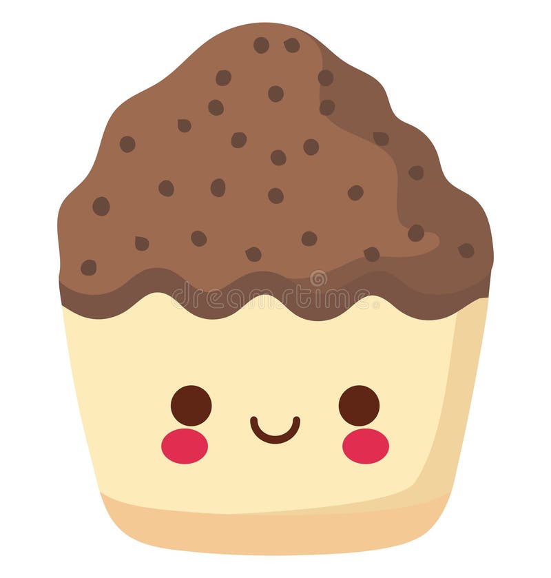 Cute Smiling Cartoon Chocolate Cupcake Stock Illustration ...