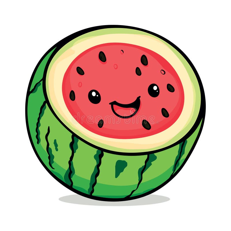 Cute Smiling Childlike Watermelon Isolated Vector Illustration Ai Stock ...