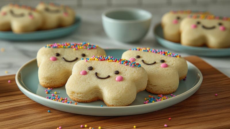 Cute Smiling Cloud-shaped Cookies with Sprinkles on a Plate Stock Photo ...