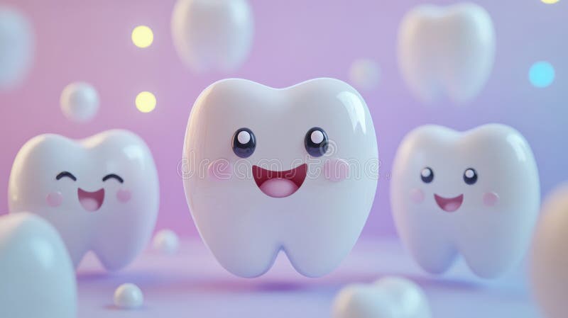 Cute Smiling 3d Tooth Characters Composition Background Picture Stock ...