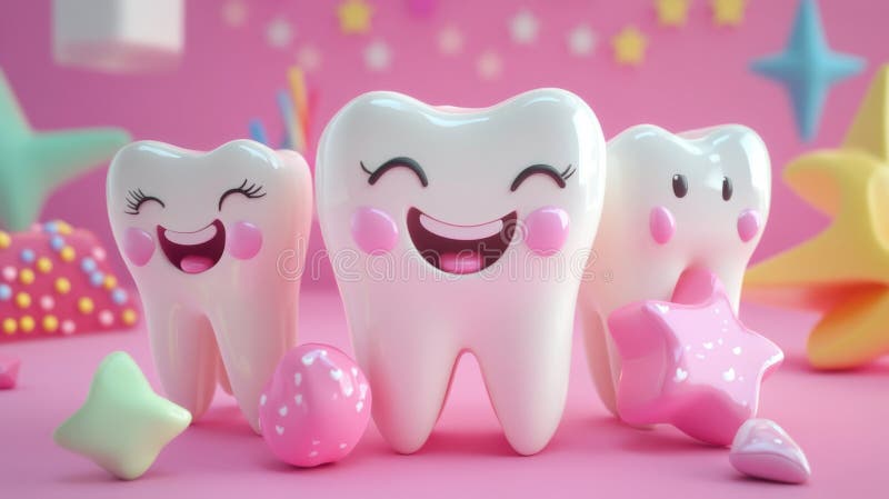 Cute Smiling 3d Tooth Characters Composition Background Picture Stock ...