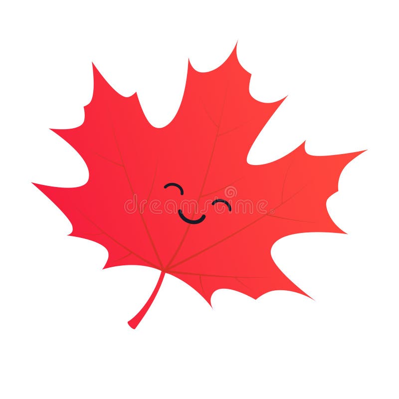 Cute Smiling Face on a Red Autumn Fallen Maple Tree Leaf on White Background - Design Template ...