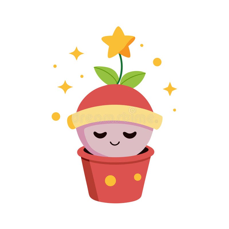 Cute Smiling Flower in a Pot with Star and Sparkles Illustration Stock ...