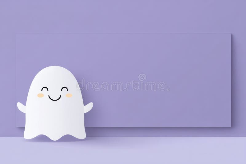 Cute Smiling Ghost on Purple Background - Halloween. Stock Photo - Image of halloween, spooky ...